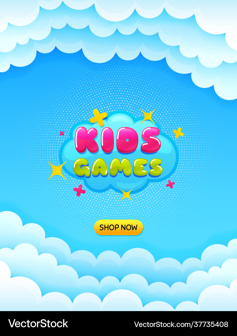 Kids games sticker fun playing zone banner Vector Image