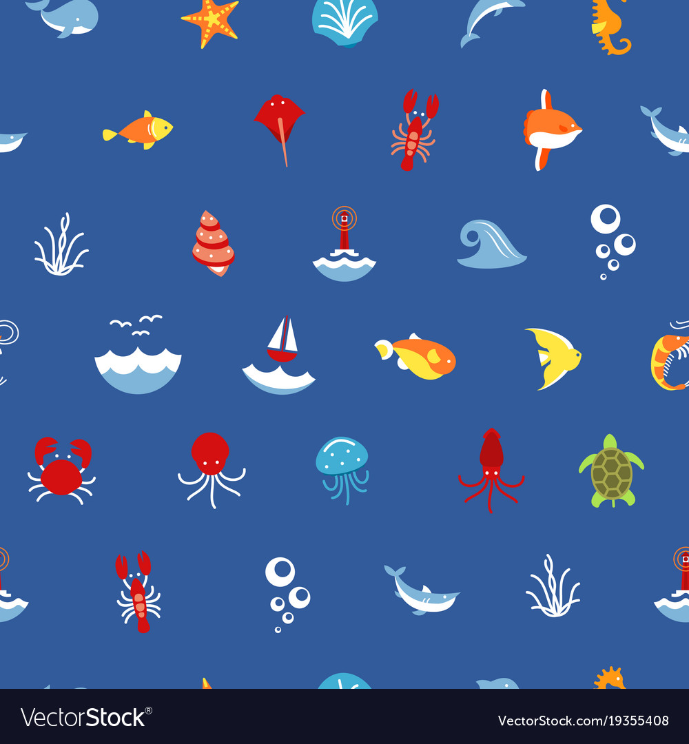 Seamless pattern ocean or sea with animals Vector Image