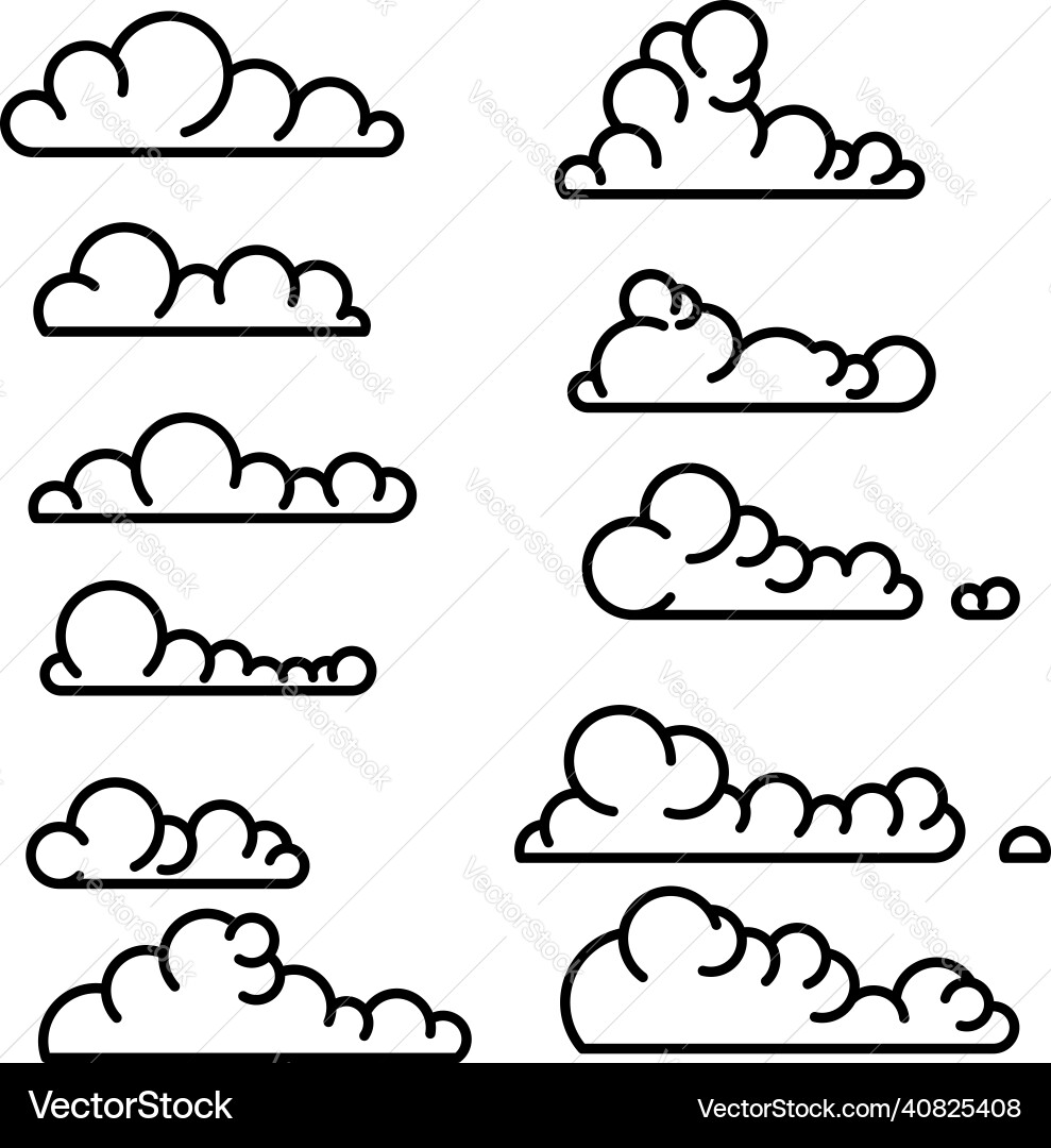Set of line art style clouds Royalty Free Vector Image