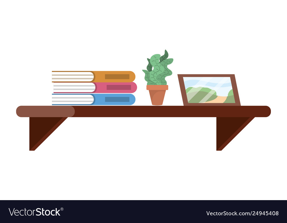 Shelf with book plant and picture Royalty Free Vector Image