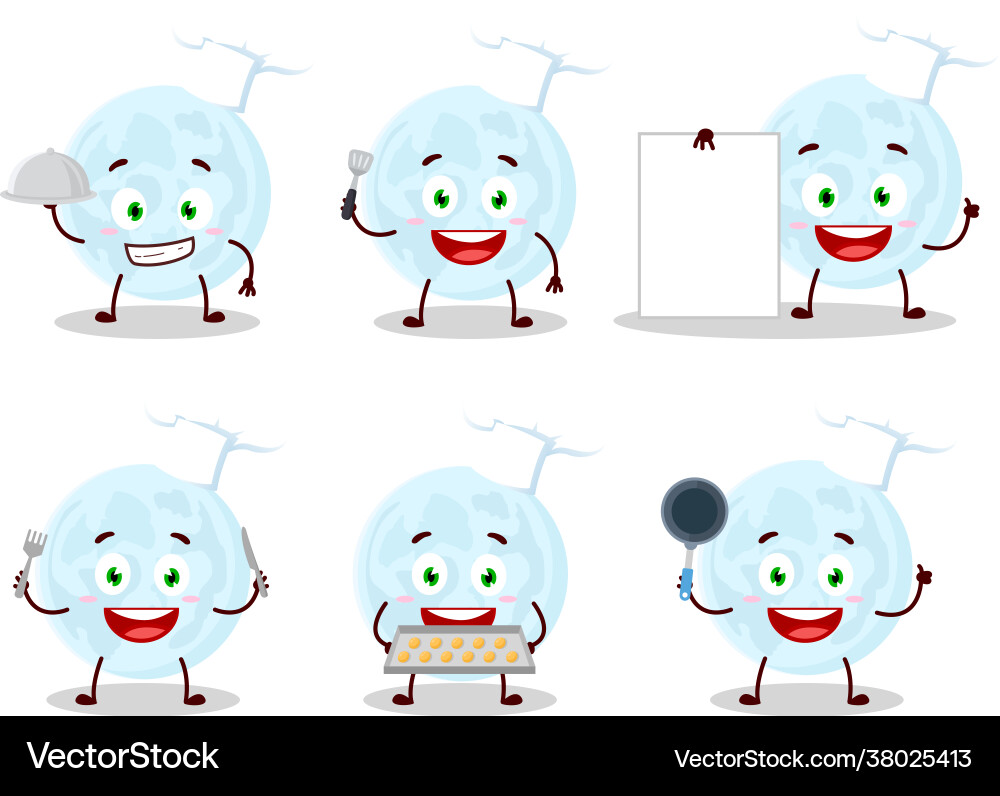 Cartoon character blue moon with various chef Vector Image
