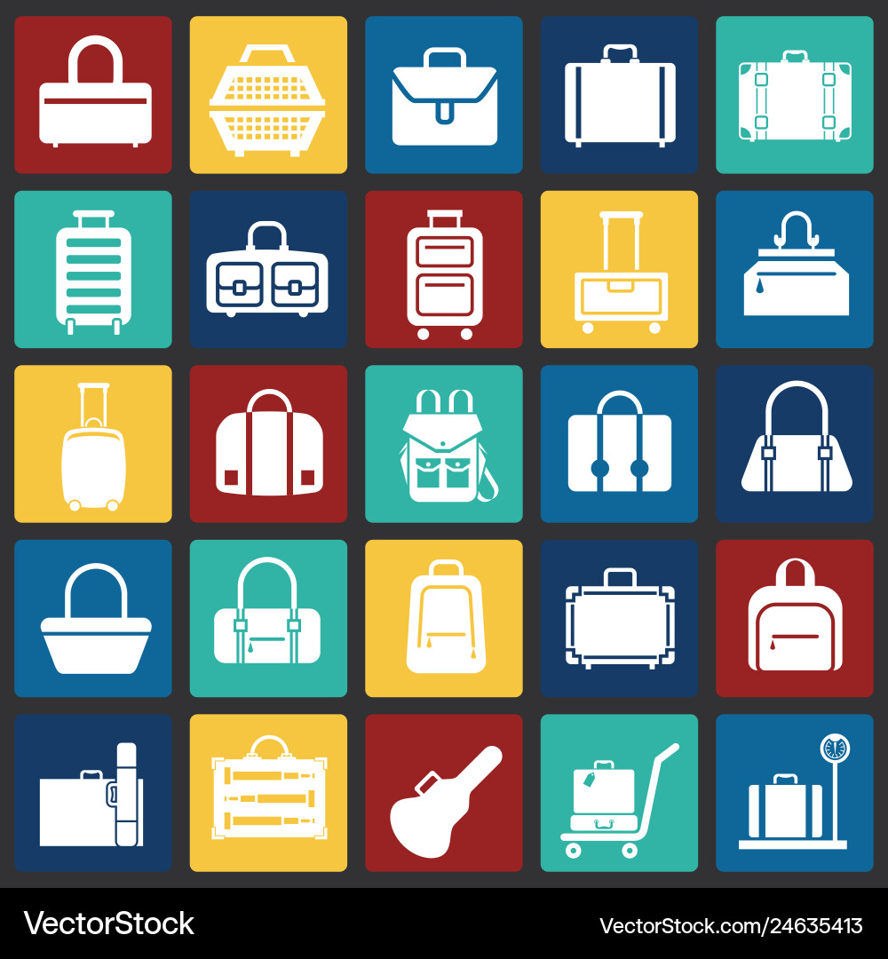 Cases icons set on color squares background Vector Image