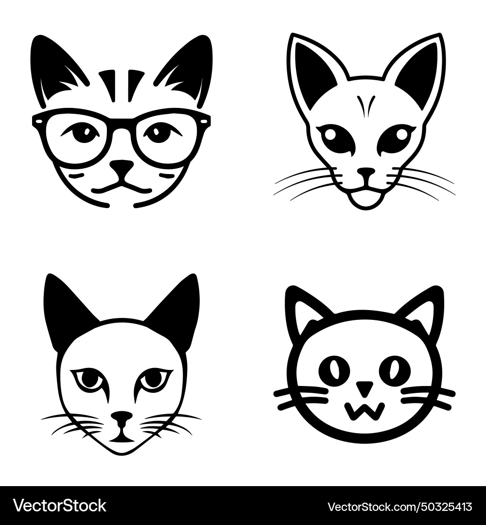 Cats3 flat icon set isolated on white background Vector Image