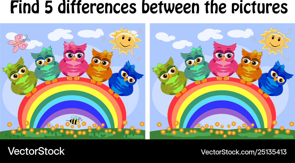 Children games find differences little cute owl Vector Image