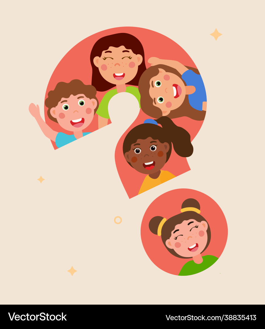 Children look out from a large question mark Vector Image