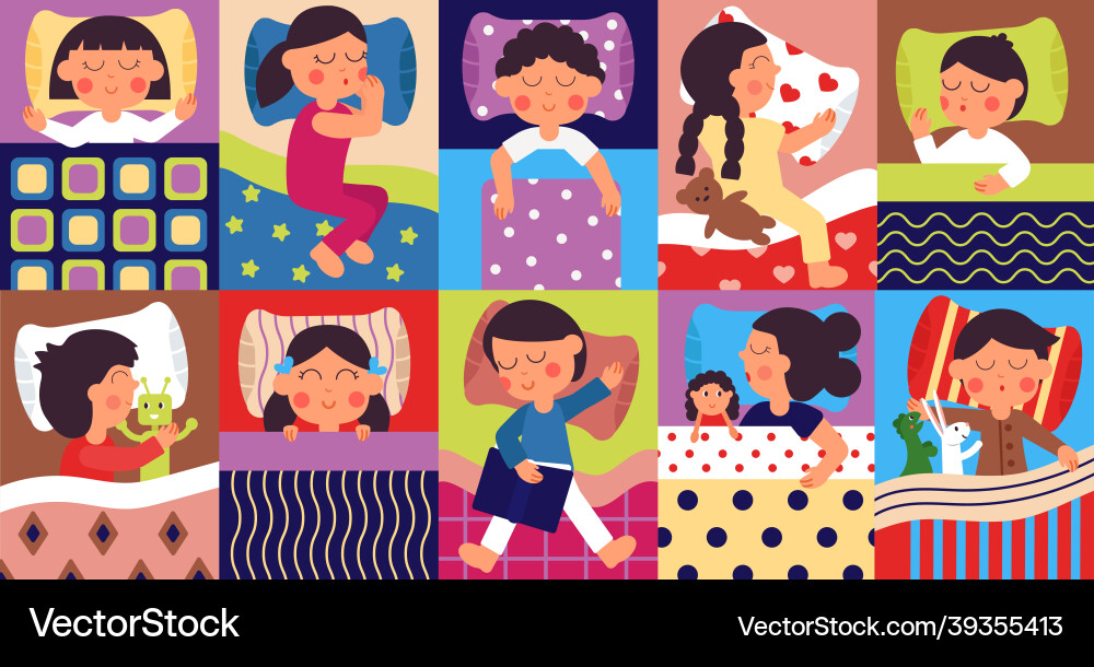 Children sleep sleeping positions child bedtime Vector Image