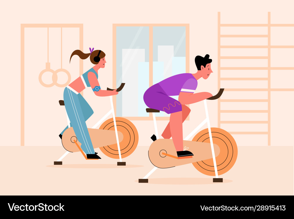 Exercise bike people training apparatus Royalty Free Vector