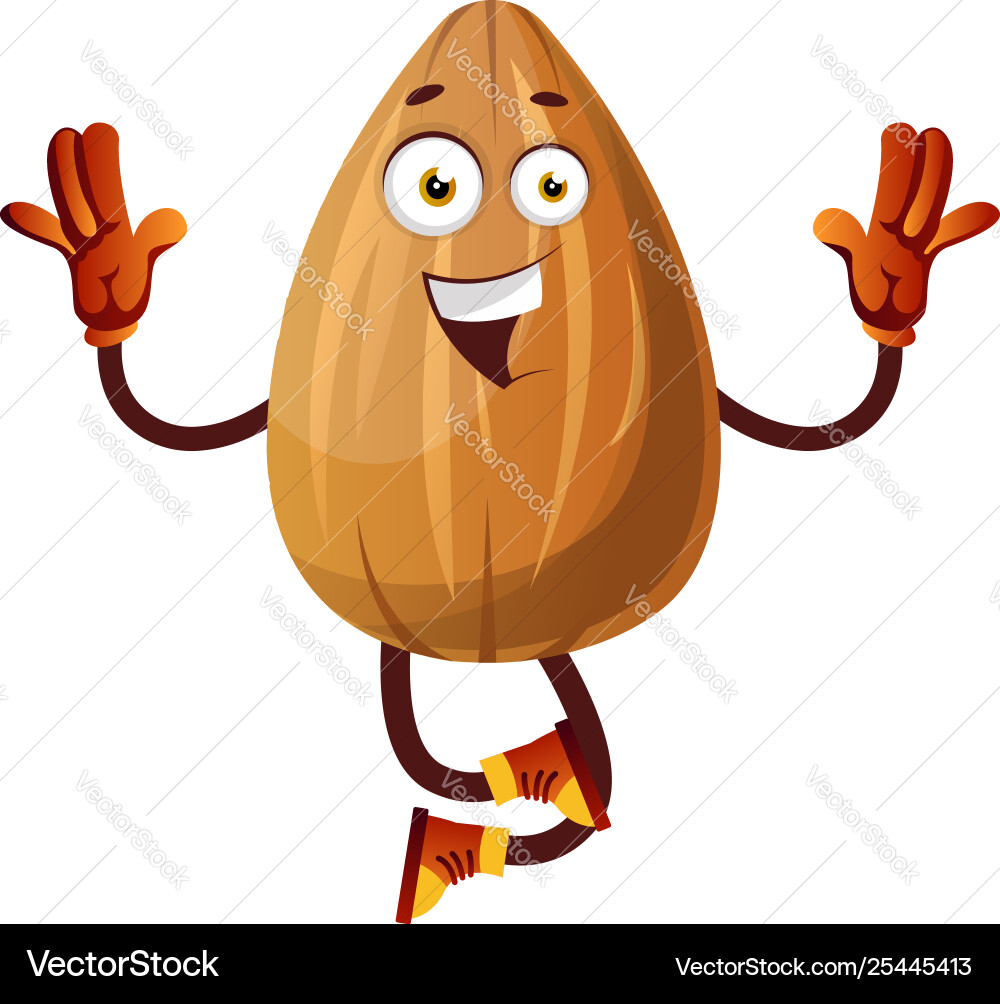 Happy almond jumping from joy on white background Vector Image