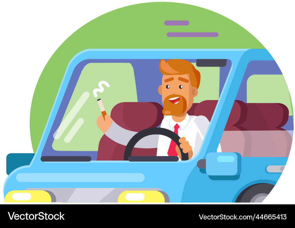 Man in car with cigarette driver smokes Royalty Free Vector