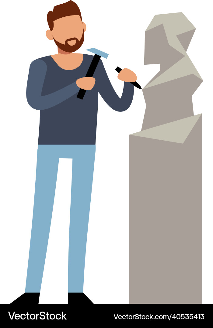 Man sculpting statue stone sculptor icon Vector Image