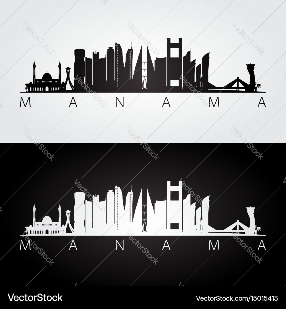 Manama skyline and landmarks silhouette Royalty Free Vector