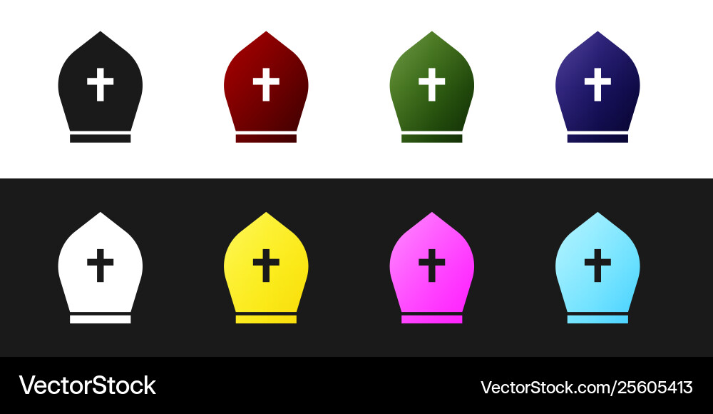 Set pope hat icon isolated on black and white Vector Image