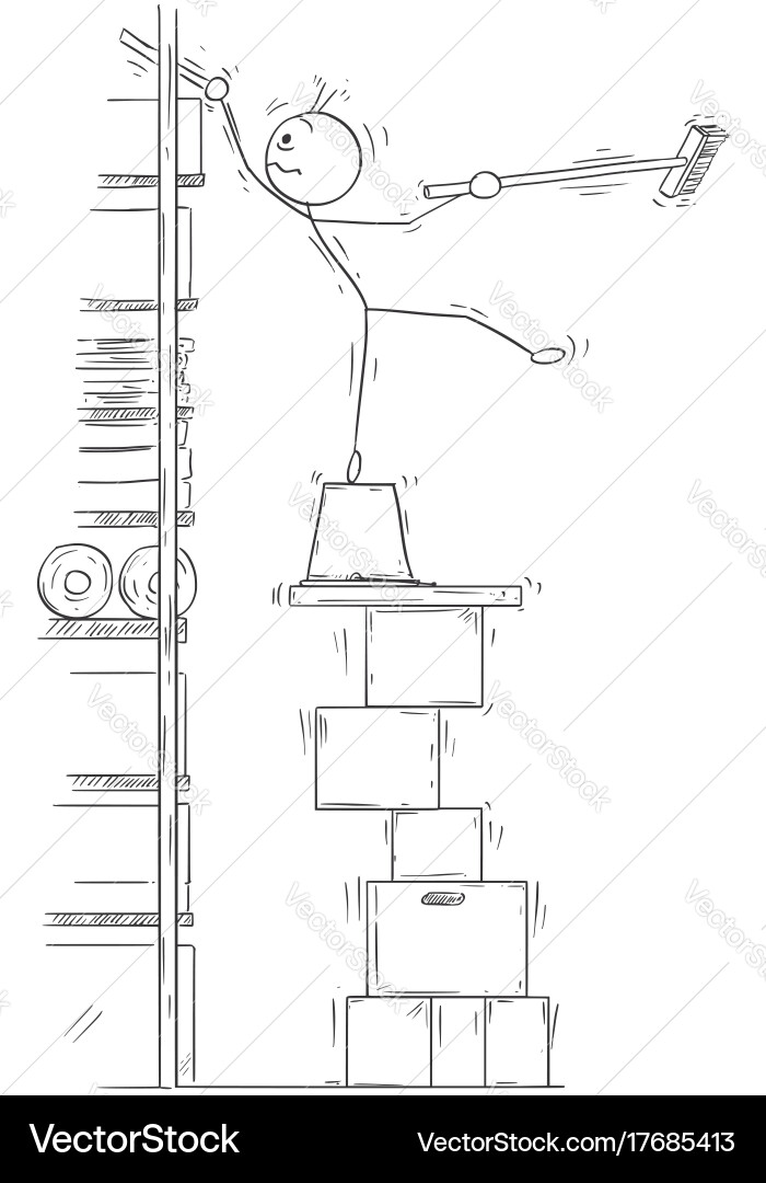 Stick man cartoon of balancing on the stack Vector Image