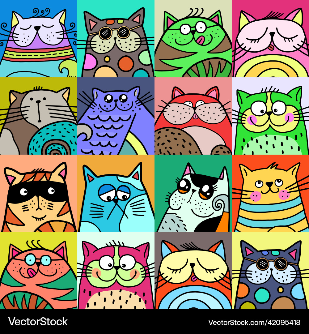 Adorable doodle pet cat community Royalty Free Vector Image