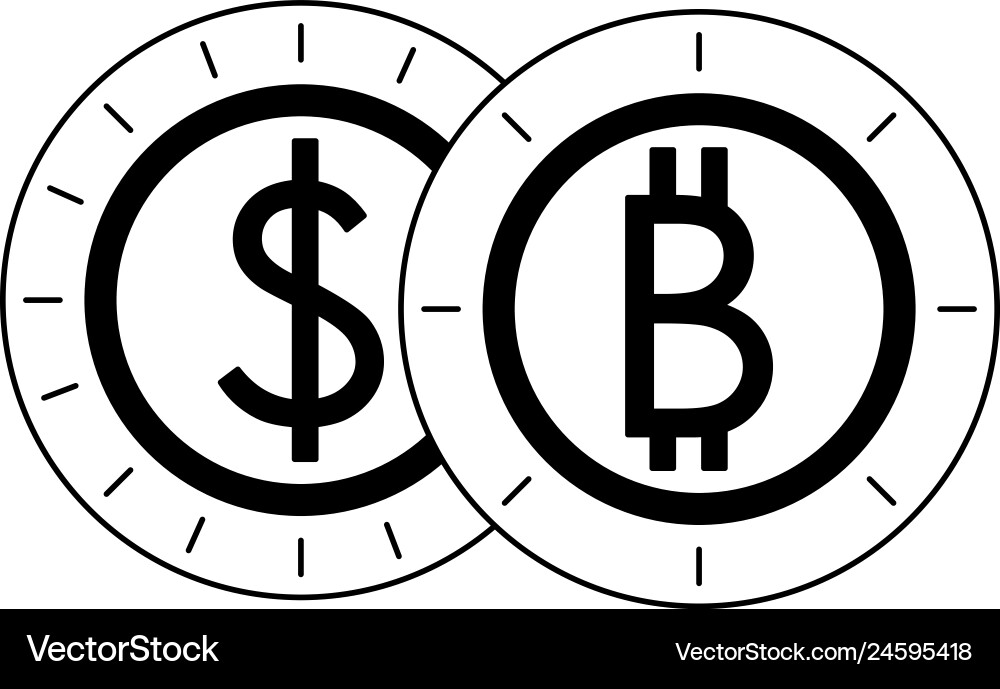 Bitcoins cryptocurrency stacked in black and white