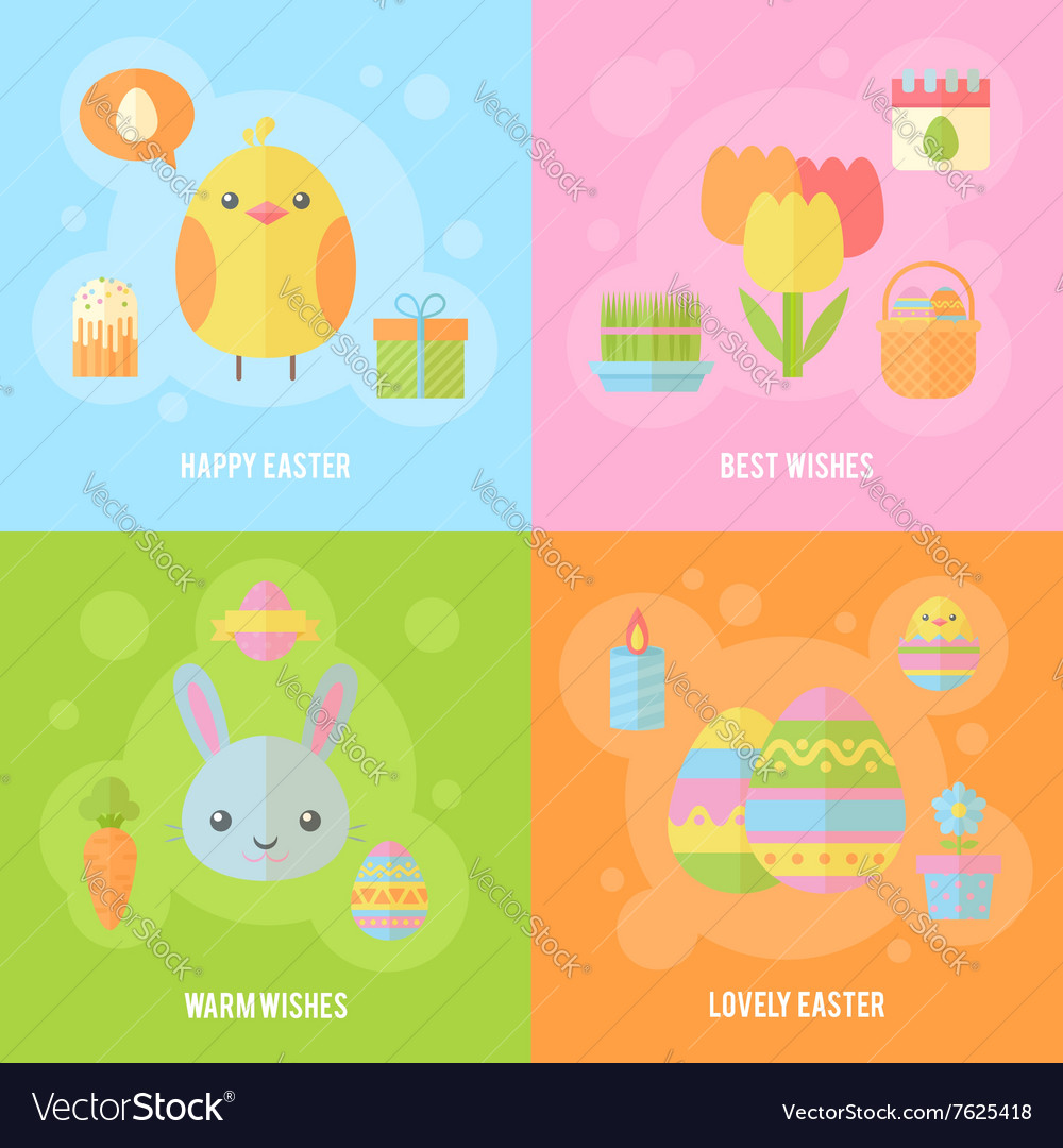 Colorful spring easter flat banners set Royalty Free Vector