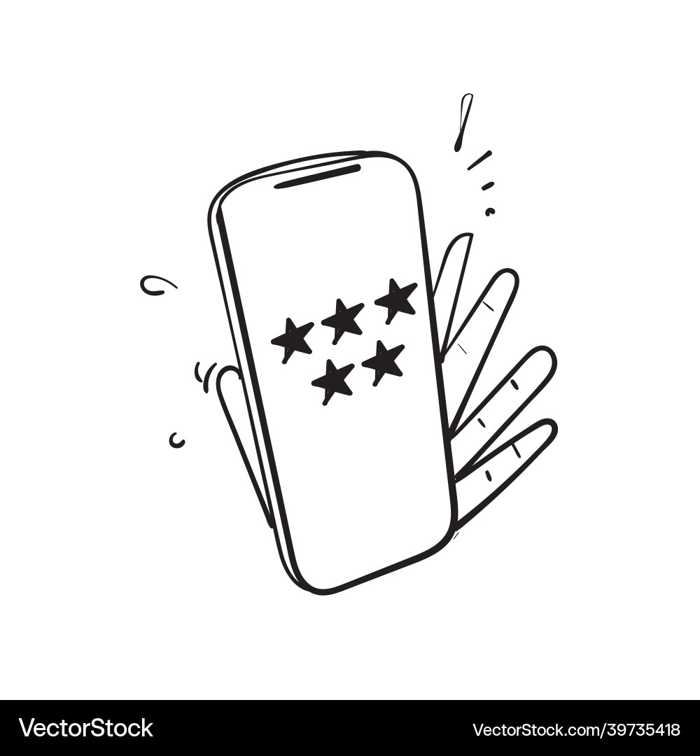 Hand drawn doodle mobile phone app with 5 star Vector Image