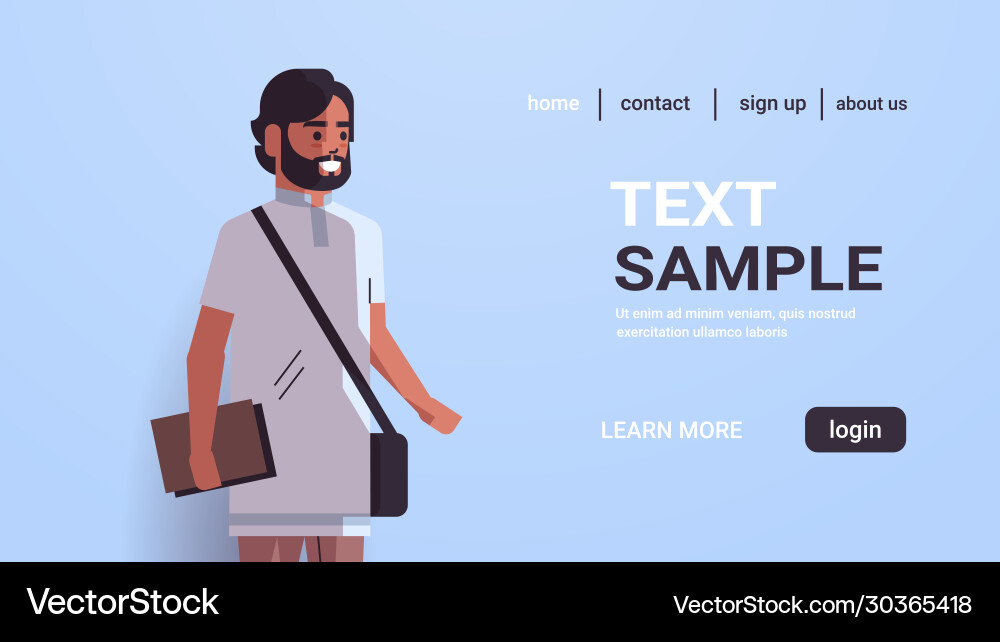 Indian student with mustache and beard holding Vector Image