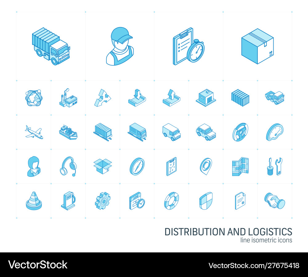 Logistic and distribution isometric line icons 3d Vector Image