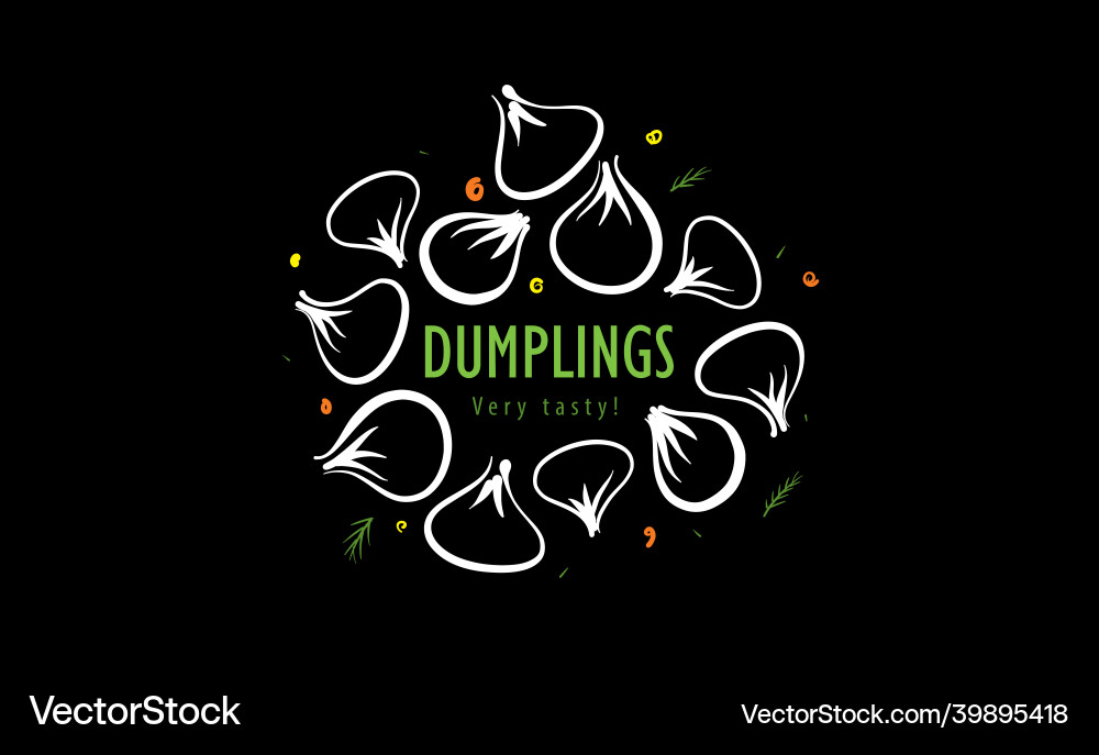 Logo with drawn dumplings on a black Royalty Free Vector