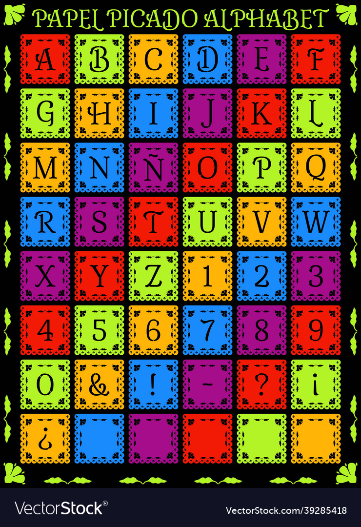 Papel Picado Alphabet Mexican Paper Flags Vector Image
