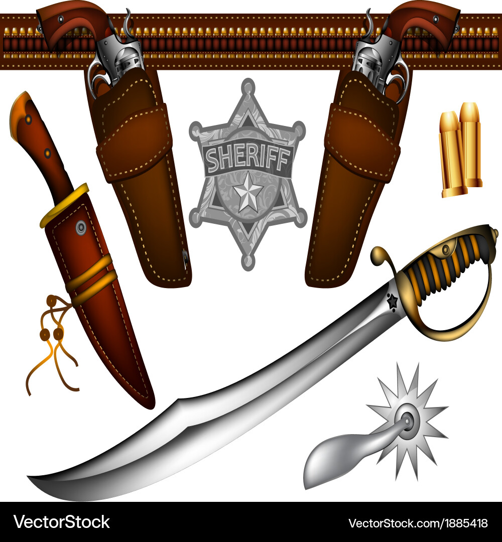 Set of sheriffs weapons and accessories Royalty Free Vector