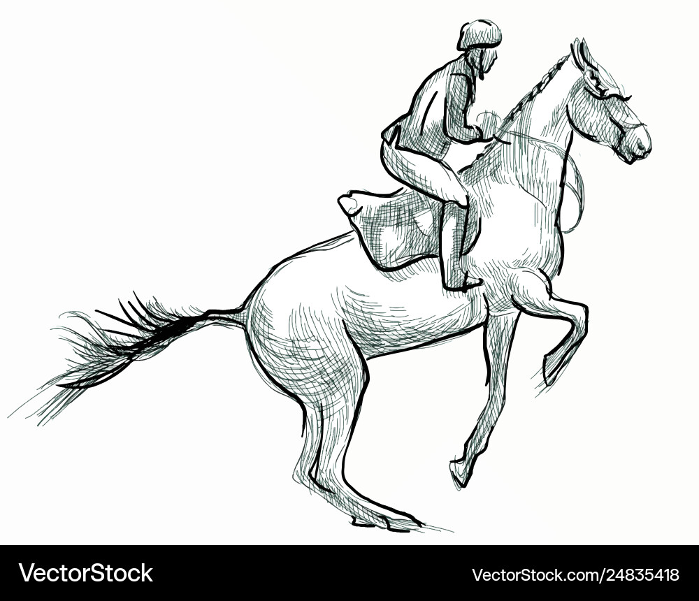 Show jumping hand drawn line art technique on Vector Image