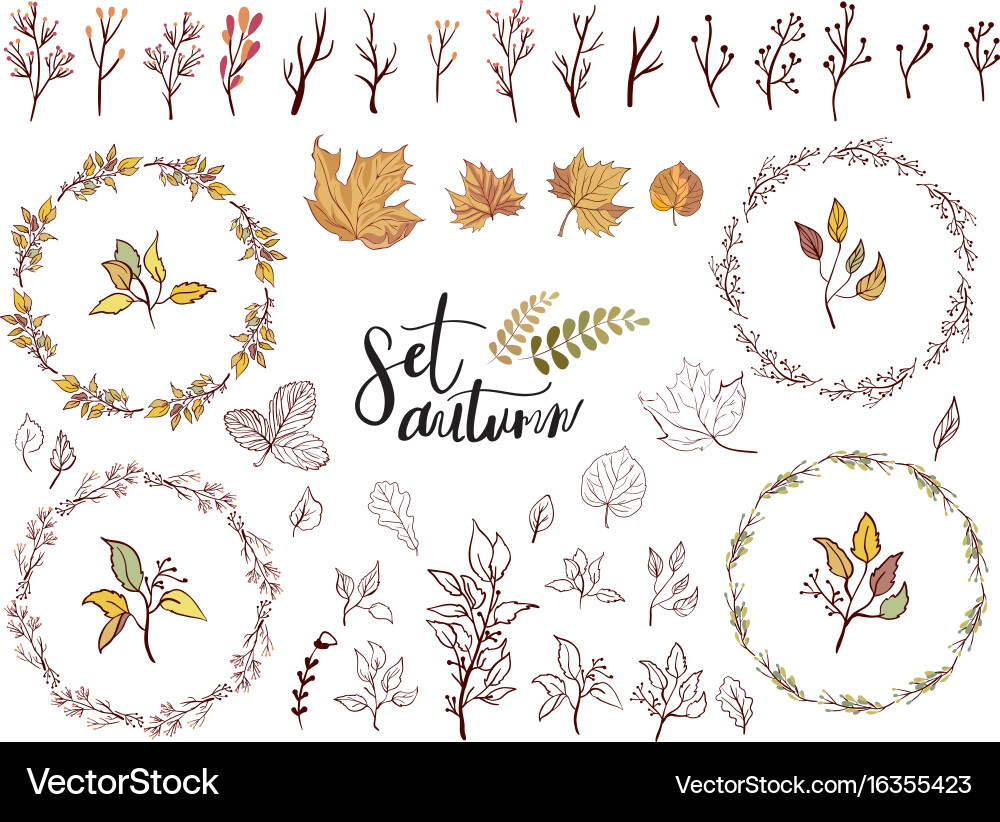 Autumn set of fall themed circle shaped frames Vector Image