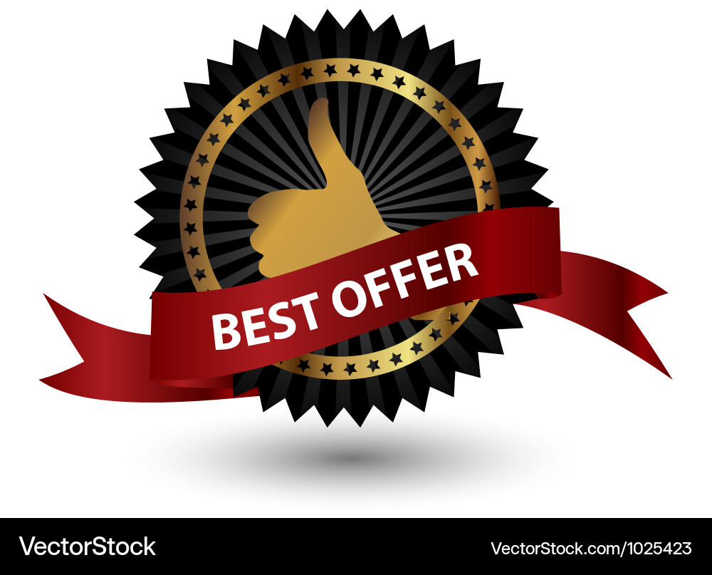 Best offer label with red ribbon Royalty Free Vector Image