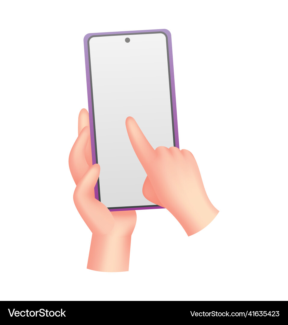 Cartoon hands with phone human holding Royalty Free Vector