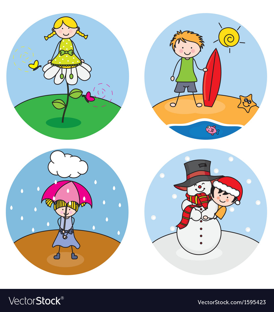 Children showing four seasons Royalty Free Vector Image