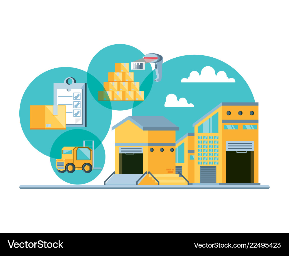Delivery service with warehouse buildings Vector Image