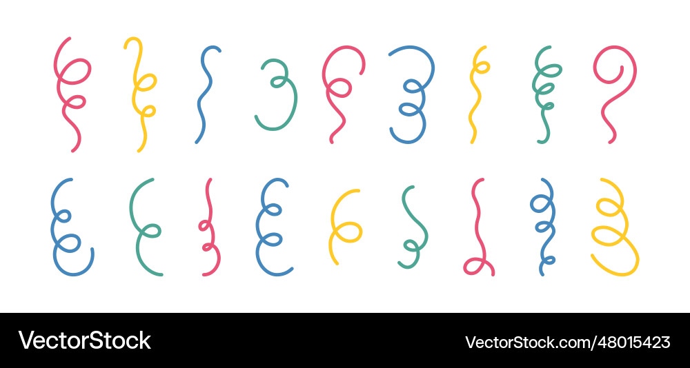 Doodle festive confetti and streamers set hand Vector Image