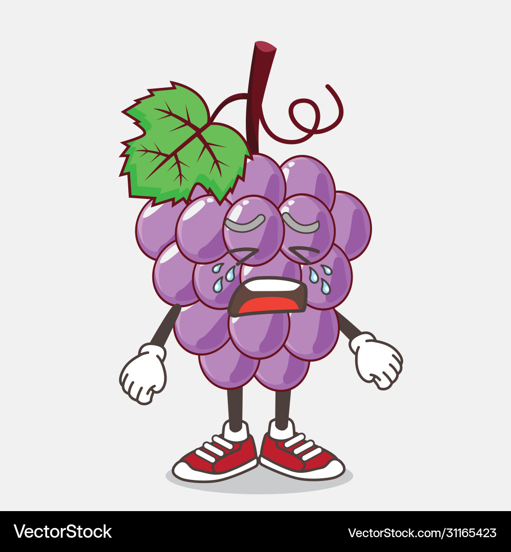 Grape fruit cartoon mascot character with crying Vector Image
