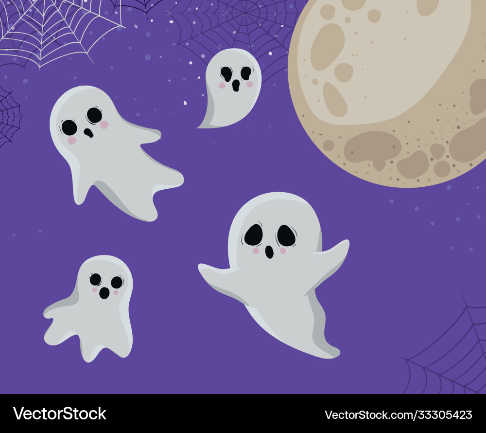 Halloween ghosts cartoons with moon design Vector Image