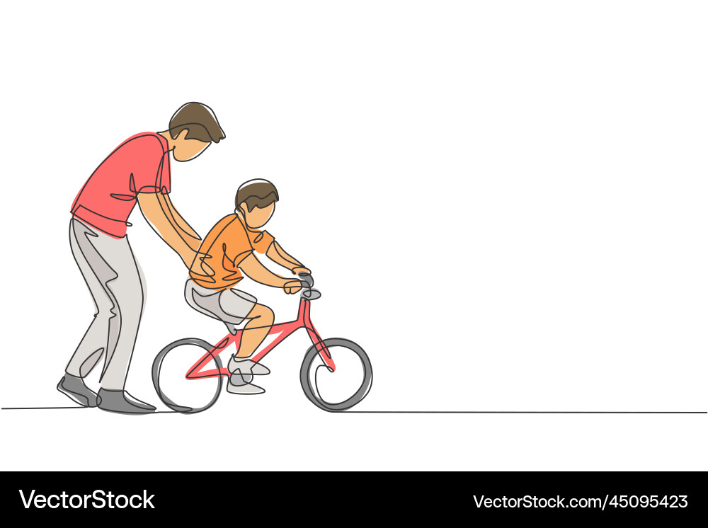 One continuous line drawing of young father help Vector Image