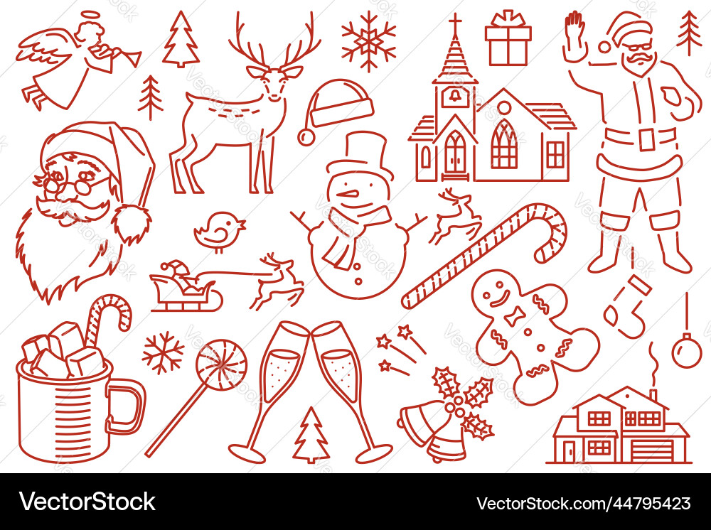 Red christmas line icons Royalty Free Vector Image