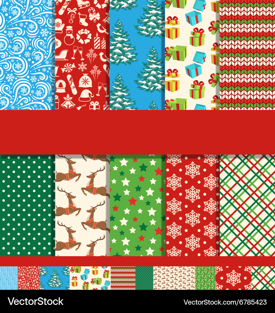 Set of 10 Seamless Bright Christmas Patterns Vector Image