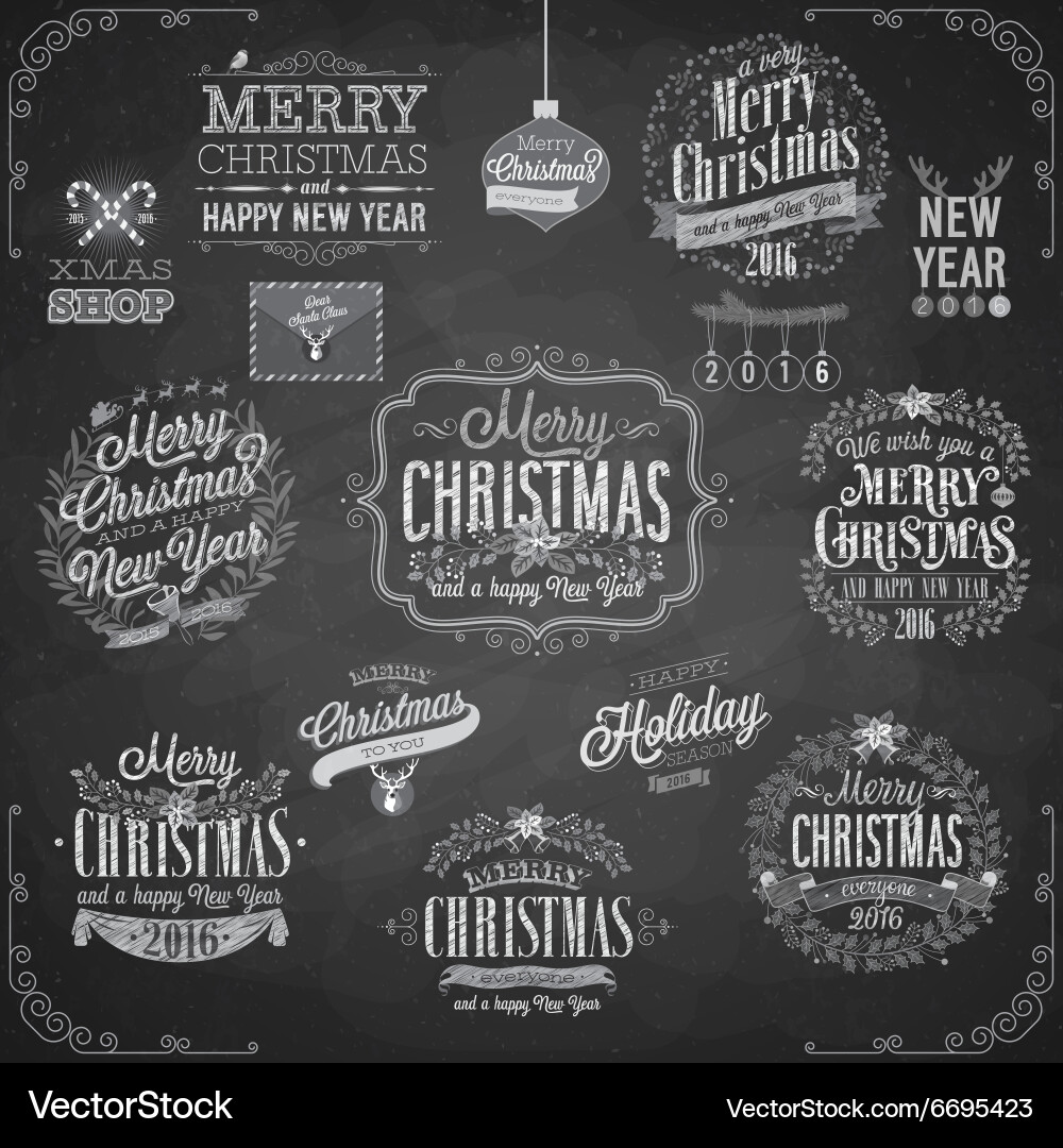 Set of christmas emblems - chalkboard Royalty Free Vector