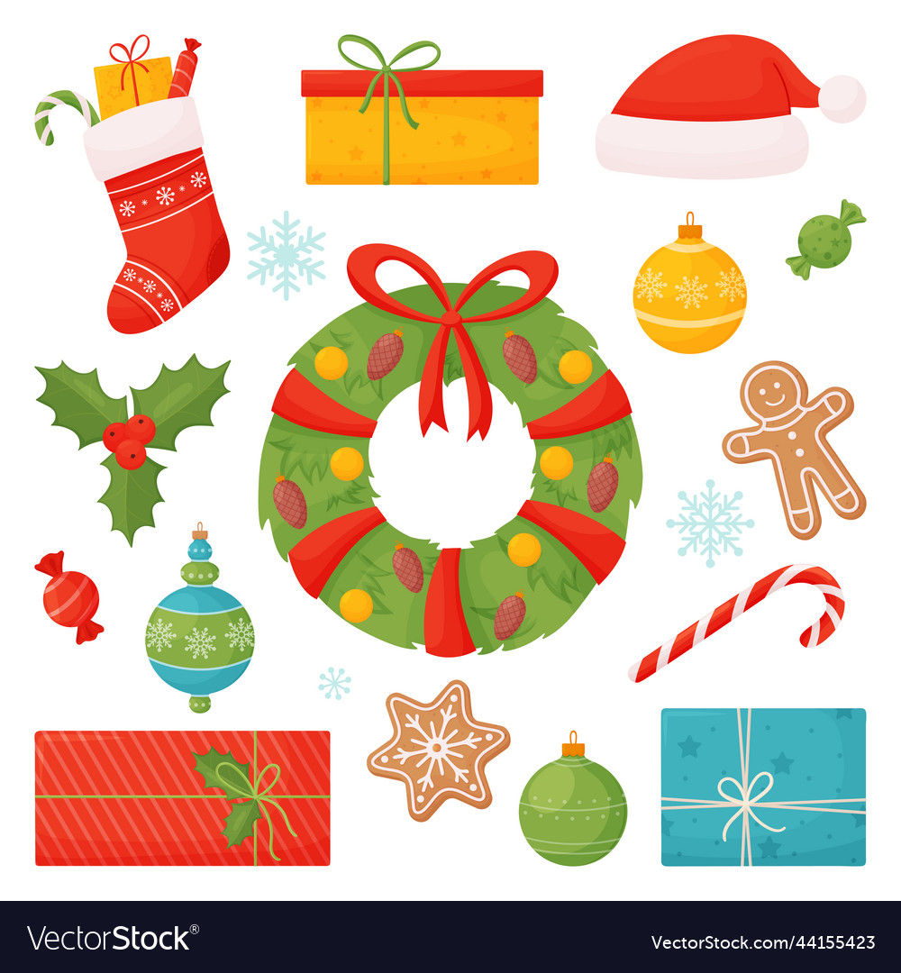 Set of holiday elements with christmas Royalty Free Vector