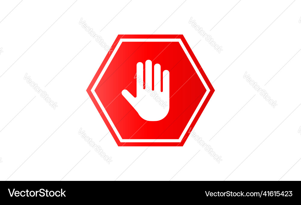 Stop hand simple red with big hand symbol Vector Image