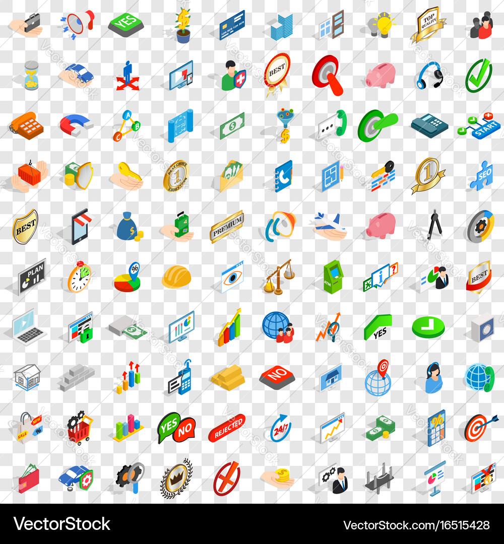 100 successful icons set isometric 3d style Vector Image