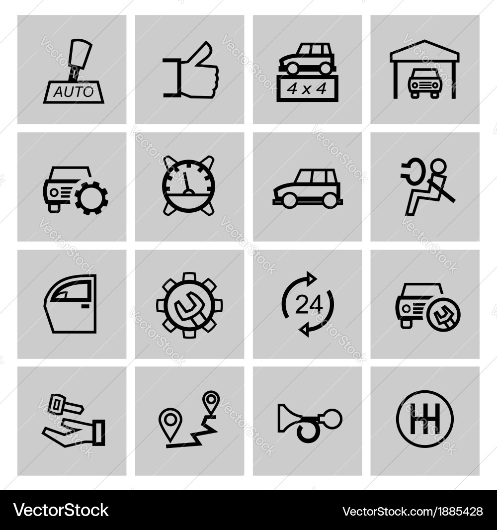 Black auto icons set Royalty Free Vector Image