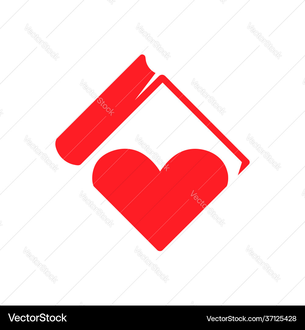 Book and heart symbol on white backdrop Royalty Free Vector