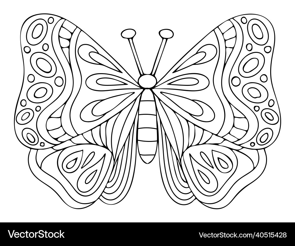Coloring page butterfly wings with patterns cute Vector Image