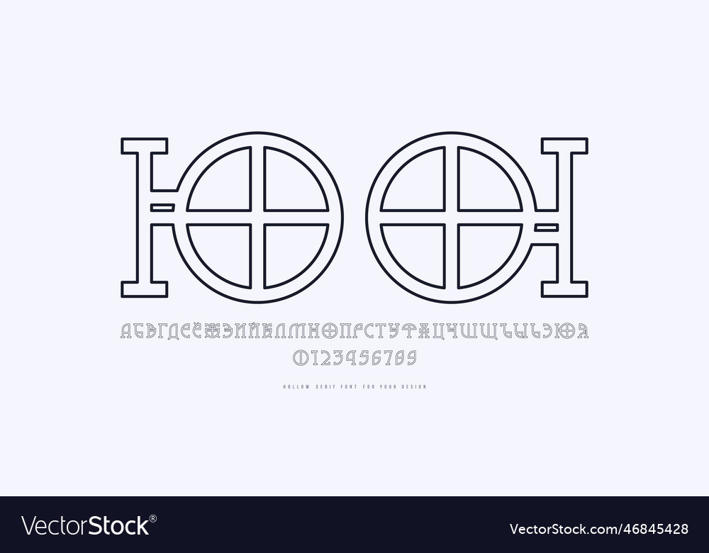 Hollow geometric slab serif font in pagan style Vector Image Hollow geometric slab serif font in pagan style Vector Image