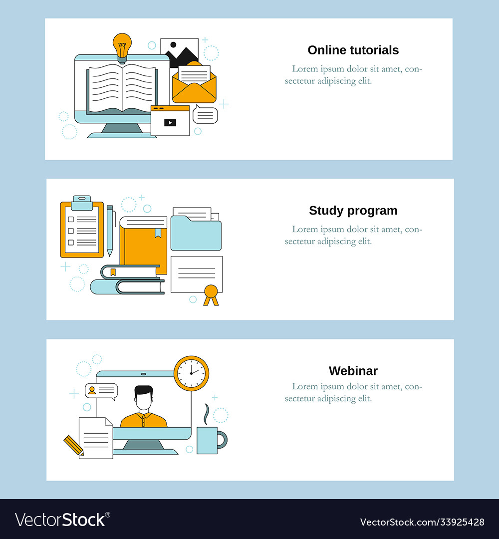 Online tutorials study program webinar Royalty Free Vector
