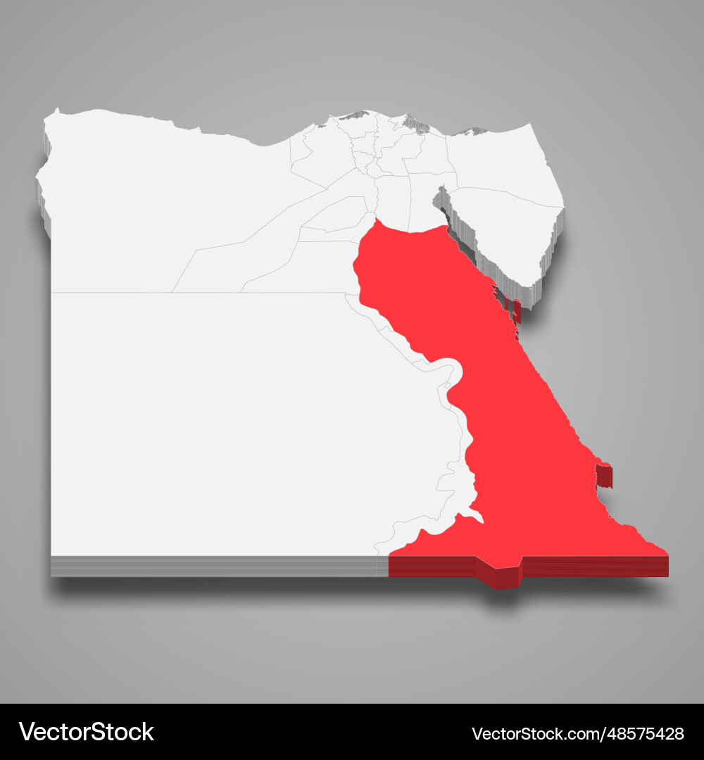Red sea region location within egypt 3d map Vector Image
