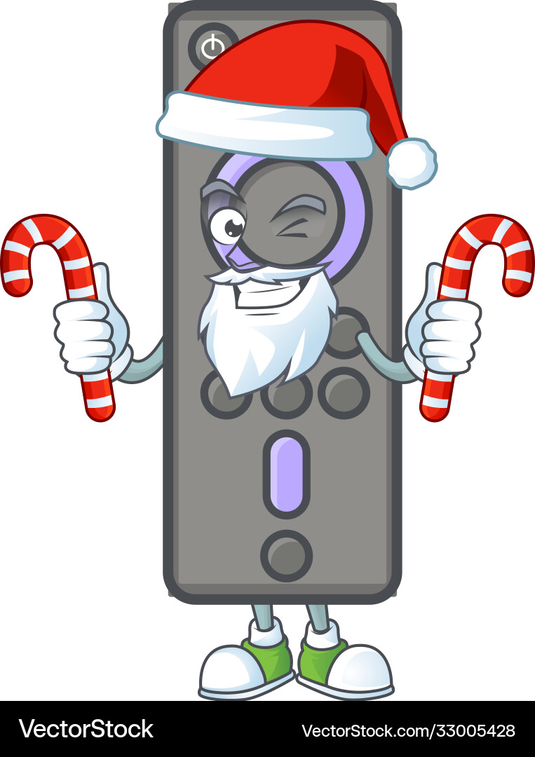 Remote control tv in santa costume with candy Vector Image