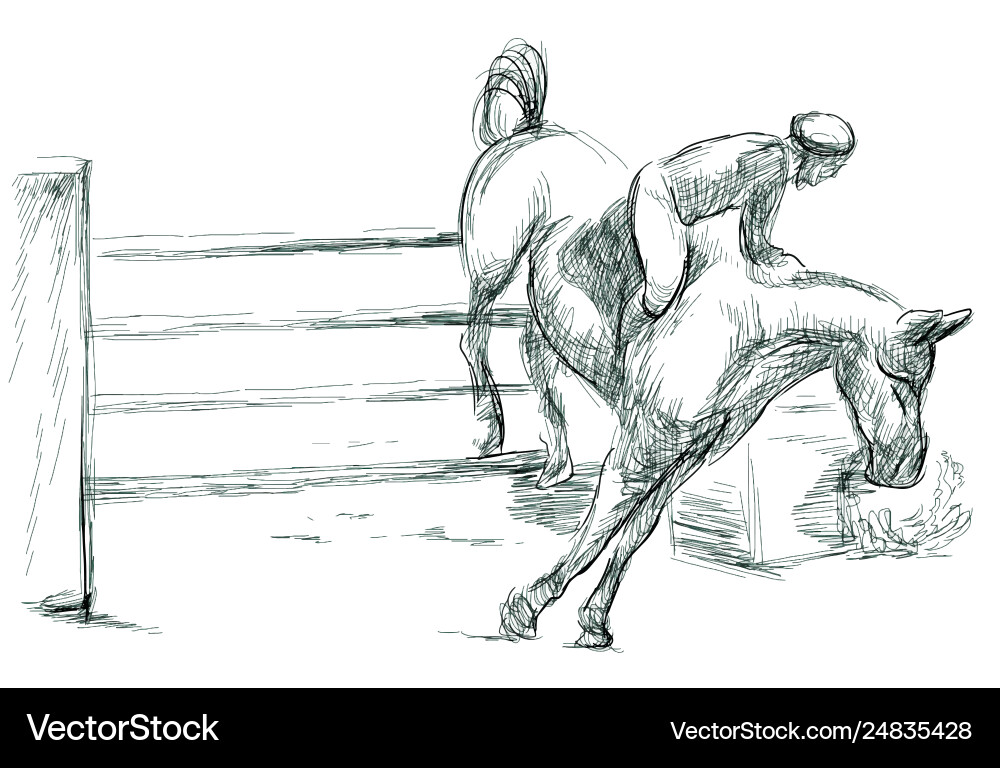 Show jumping hand drawn line art technique on Vector Image